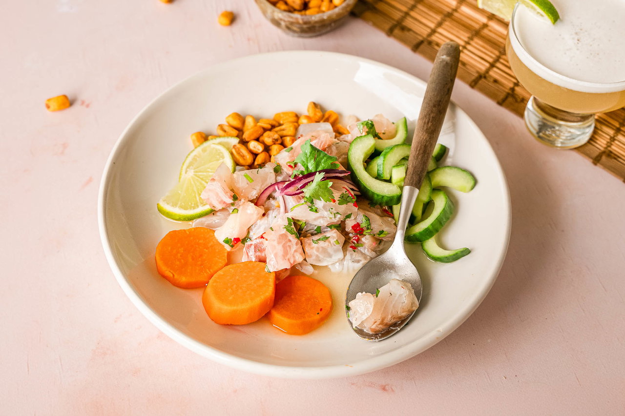 Ceviche met dorade, zoete aardappel en mais - Eatertainment