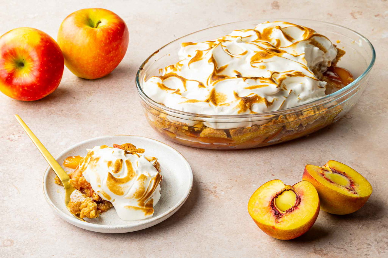 Appel nectarine crumble met meringue - Eatertainment